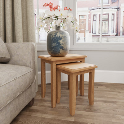 Gabon Nest of 2 Side Lamp Tables Fully Assembled Solid Oak Veneer