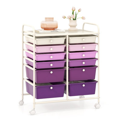 GAINOOM 12 Drawer Rolling Storage Cart Purple Utility Cart with Wheels