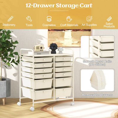 GAINOOM 12 Drawer Rolling Storage Cart White Utility Cart with Wheels