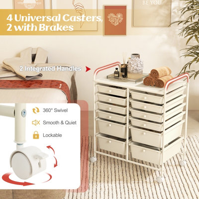GAINOOM 12 Drawer Rolling Storage Cart White Utility Cart with Wheels