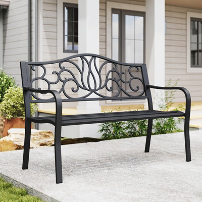 GAINOOM 127CM Outdoor Black Garden Bench Cast Iron Metal Front Porch ...