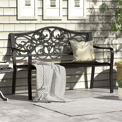 GAINOOM 127CM Outdoor Metal Black Garden Bench Cast Iron Patio Bench