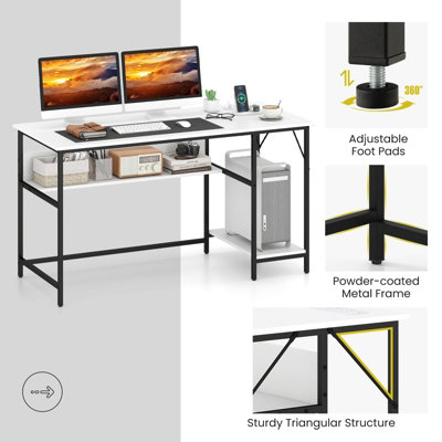 GAINOOM 140 x 60 CM Computer Desk w/ Charging Station Home Office PC ...