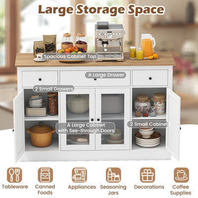 GAINOOM 140CM Large Buffet Sideboard Kitchen Storage Cabinet with 3 Drawers
