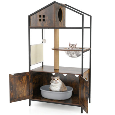 GAINOOM 150CM ENCLOSURE INDUSTRIAL CAT TOWER BROWN CAT TREE WITH LITTER BOX