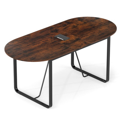 GAINOOM 180CM Brown Executive Table Oval Home Office Table w/ Metal Frame