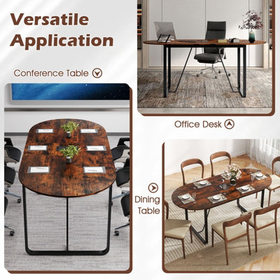 GAINOOM 180CM Brown Executive Table Oval Home Office Table w/ Metal Frame