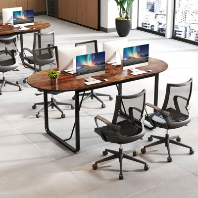 GAINOOM 180CM Brown Executive Table Oval Home Office Table w/ Metal Frame