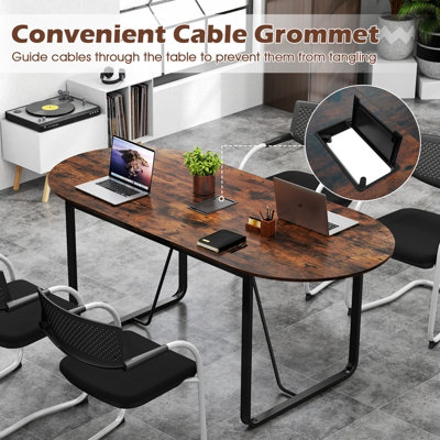GAINOOM 180CM Brown Executive Table Oval Home Office Table w/ Metal Frame
