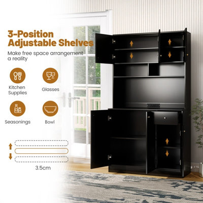 GAINOOM 180CM TALL PANTRY CABINET KITCHEN CABINET FREESTANDING BUFFET ...