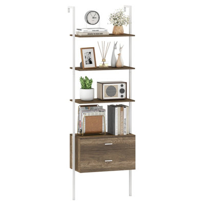 GAINOOM 184cm Tall Black Wall-Mounted Bookshelf 6-Tier Ladder Bookcase ...