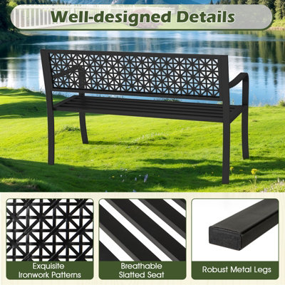 GAINOOM 2-3-Person Outdoor Black Patio Bench 127CM Garden Bench