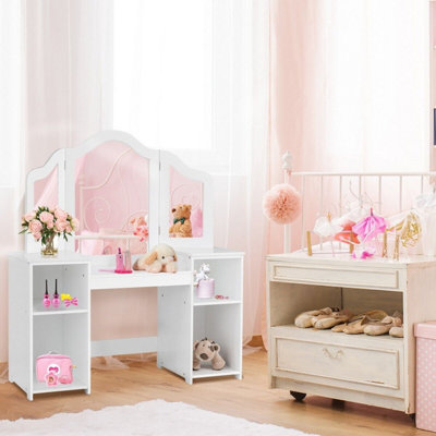 GAINOOM 2 In 1 Kids Vanity Table Children Dressing Table Set w/ Mirror ...