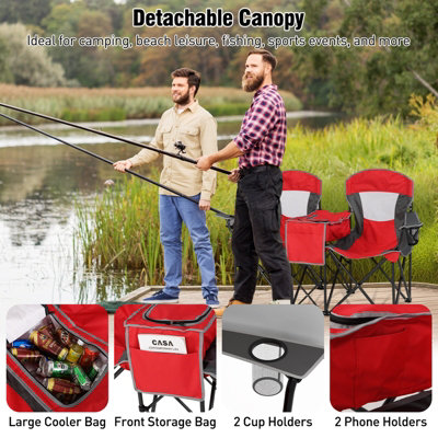 GAINOOM 2-Person Red Portable Loveseat Double Beach Chair Oversized ...