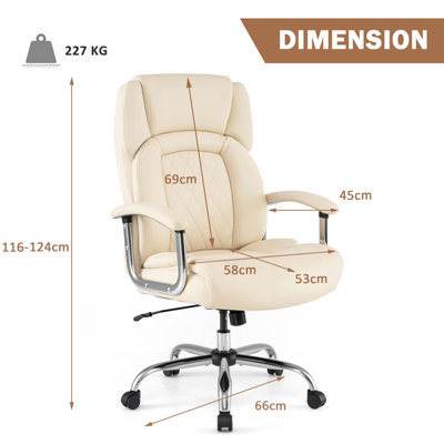 GAINOOM (227KG) BEIGE LEATHER OFFICE CHAIR HEIGHT ADJUSTABLE BIG & TALL ...