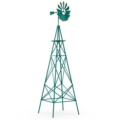 GAINOOM 253cm Green Ornamental Windmill All-Weather Metal Wind Mill ...