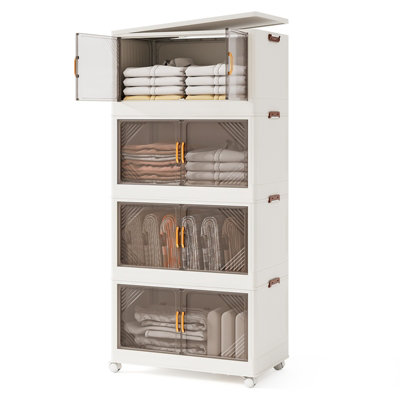GAINOOM 284L WHITE FOLDING STORAGE BINS 4-TIER STACKABLE STORAGE CONTAINERS