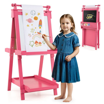GAINOOM 3-in-1 Double-sided Pink Art Easel Foldable Easel for 3+ Years ...