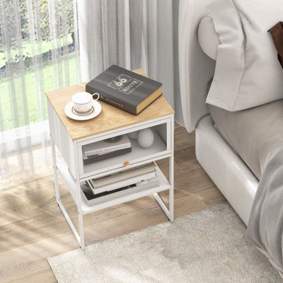 GAINOOM 3-Tier Bedside Table White Modern End Table Sofa Side Table ...