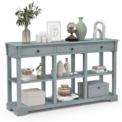 GAINOOM 3-Tier Console Table Wooden Sofa Side Table W/ Storage Shelves ...