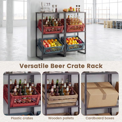 GAINOOM 3-Tier Drink Crate Rack Heavy-duty Metal Storage Rack with 3 ...
