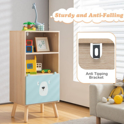 GAINOOM 3-tier Kids Toy Storage Shelf Floor Standing Wood Bookcase w ...