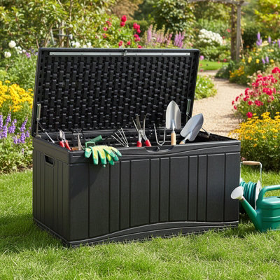 GAINOOM 300 L Patio Black Deck Box Waterproof Outdoor Plastic Storage ...