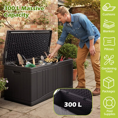 GAINOOM 300 L Patio Brown Deck Box Waterproof Outdoor Plastic Storage ...