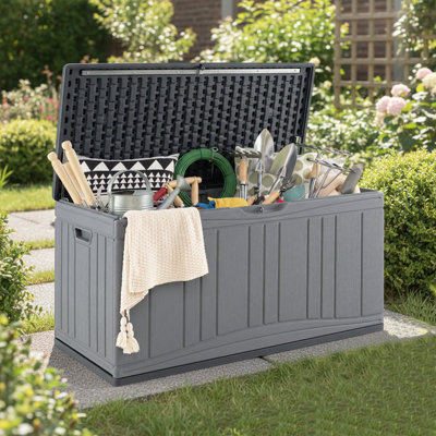 GAINOOM 300 L Patio Grey Deck Box Waterproof Outdoor Plastic Storage ...
