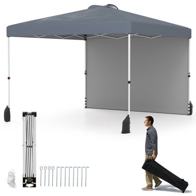 GAINOOM 300x300 CM Gray Pop up Canopy Tent w/ 1 Sidewall & Wheeled Bag