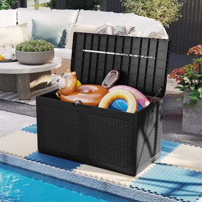 GAINOOM 380L Black Resin Deck Box Outdoor Waterproof Storage Bench