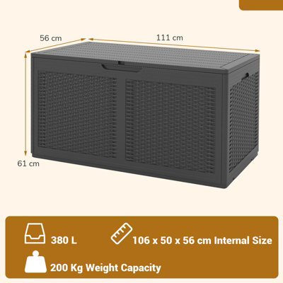 GAINOOM 380L Resin Deck Box Grey Outdoor Waterproof Storage Bench