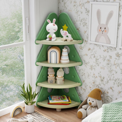 GAINOOM 4-Tier Green Christmas Tree Bookshelf for Kids Toddler ...