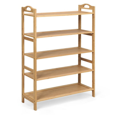 GAINOOM 5-Tier Bamboo Natural Shoe Rack Organizer Freestanding Wooden ...