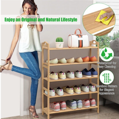 GAINOOM 5-Tier Bamboo Natural Shoe Rack Organizer Freestanding Wooden ...