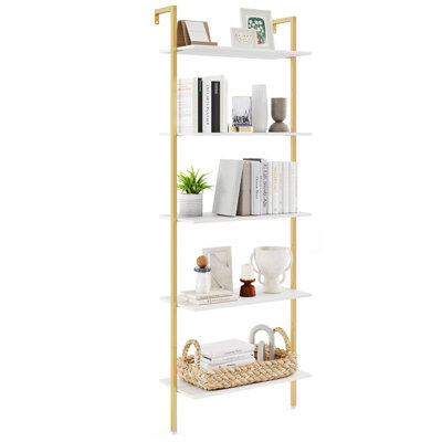 GAINOOM 5-Tier Gold Ladder Shelf Wall Mounted Bookcase with Metal Frame
