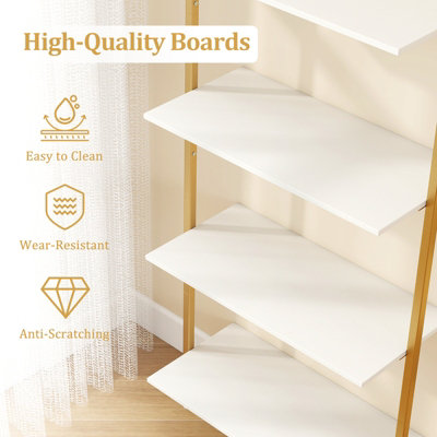 GAINOOM 5-Tier Gold Ladder Shelf Wall Mounted Bookcase with Metal Frame