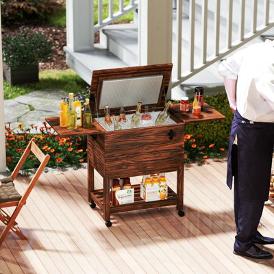 GAINOOM 51L Outdoor Ice Chest Cooler Cart Rolling Wooden Patio Cooler ...