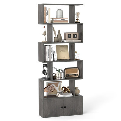 GAINOOM 6-Tier Grey Bookshelf Freestanding Tall Bookcase Shelf Storage ...