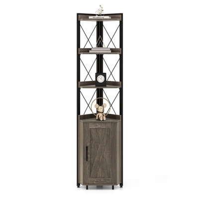GAINOOM 6-Tier Grey Corner Bookcase Wooden Display Storage Cabinet w ...