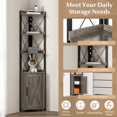 GAINOOM 6-Tier Grey Corner Bookcase Wooden Display Storage Cabinet w ...