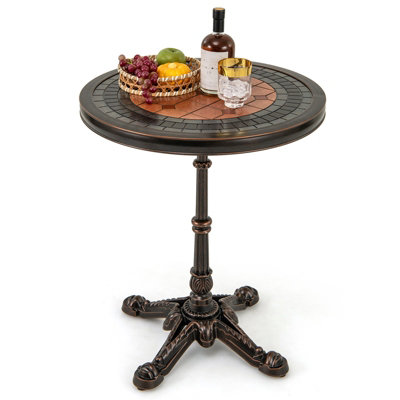 GAINOOM 60CM Round Patio Dining Table Cast Aluminum Dining Table Bronze