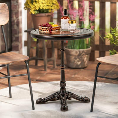 GAINOOM 60CM Round Patio Dining Table Cast Aluminum Dining Table Bronze