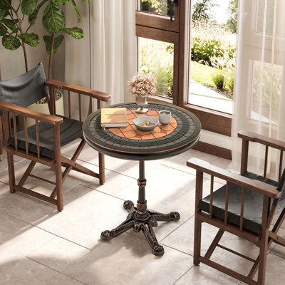 GAINOOM 60CM Round Patio Dining Table Cast Aluminum Dining Table Bronze