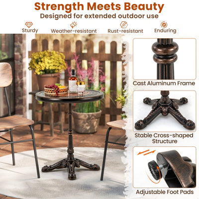 GAINOOM 60CM Round Patio Dining Table Cast Aluminum Dining Table Bronze
