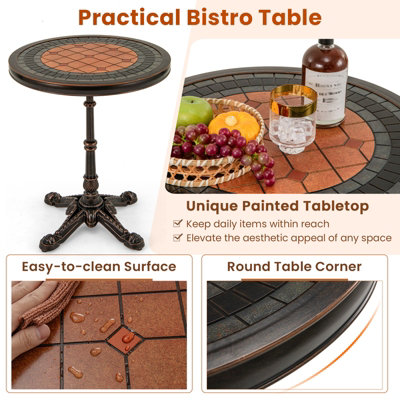 GAINOOM 60CM Round Patio Dining Table Cast Aluminum Dining Table Bronze