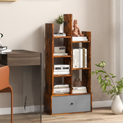 GAINOOM 7-Tier Bookshelf Brown Open Storage Wood Organizer Display ...