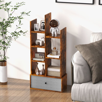 GAINOOM 7-Tier Bookshelf Brown Open Storage Wood Organizer Display ...
