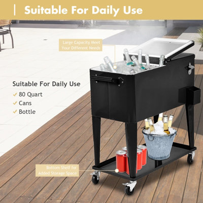 GAINOOM 76L Stainless Steel Ice Chest Rolling Cooler Cart Outdoor ...