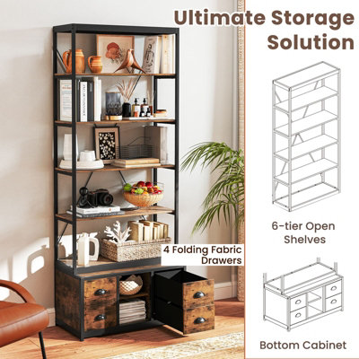 GAINOOM 8-TIER BROWN BOOKSHELF FREESTANDING BOOKCASE WITH STORAGE & DRAWERS